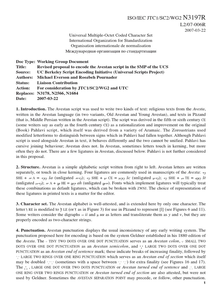 Iso/iec Unicode Avestan Characters | PDF
