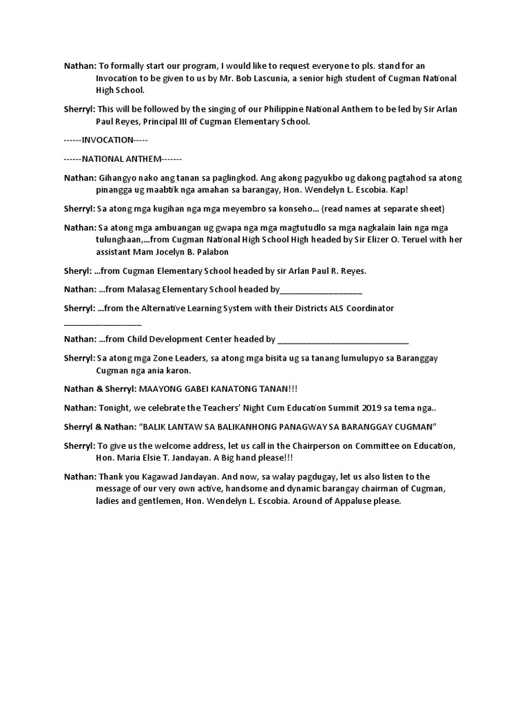 Barangay Day Script | PDF