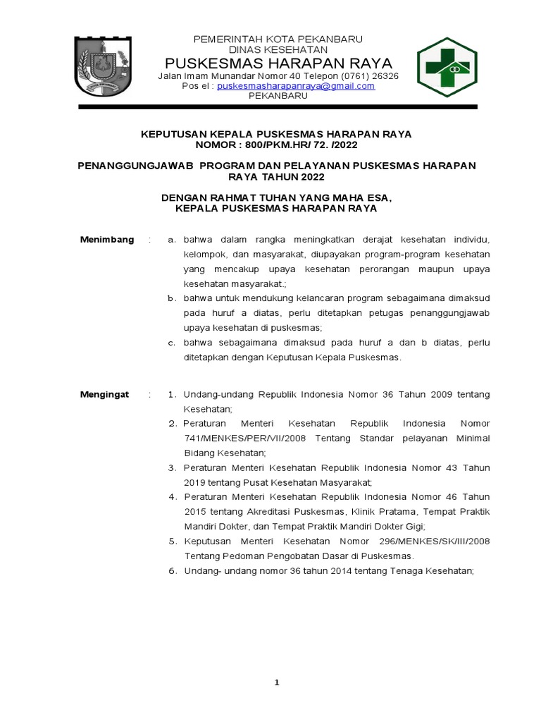 Contoh SK Pemegang Program Dan Pelayanan 2022 | PDF