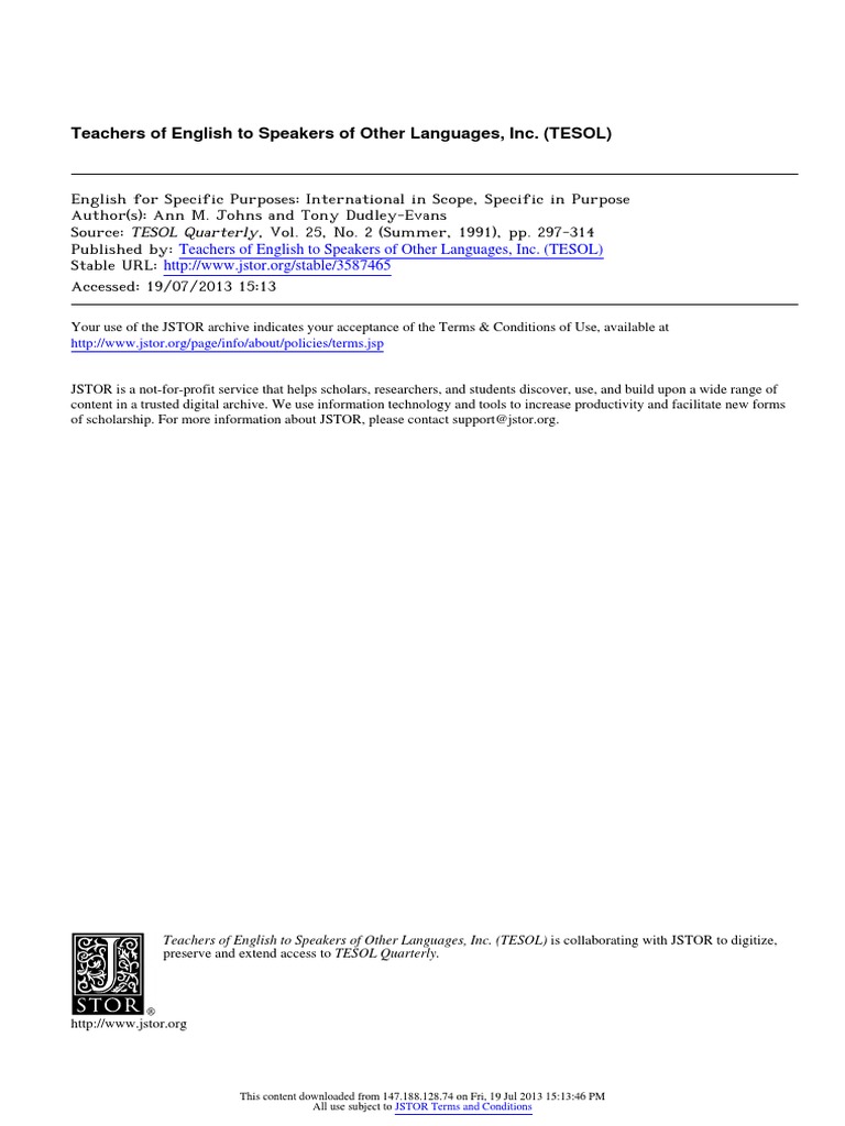 English For Specific Purposes International in Scope | PDF | Language ...