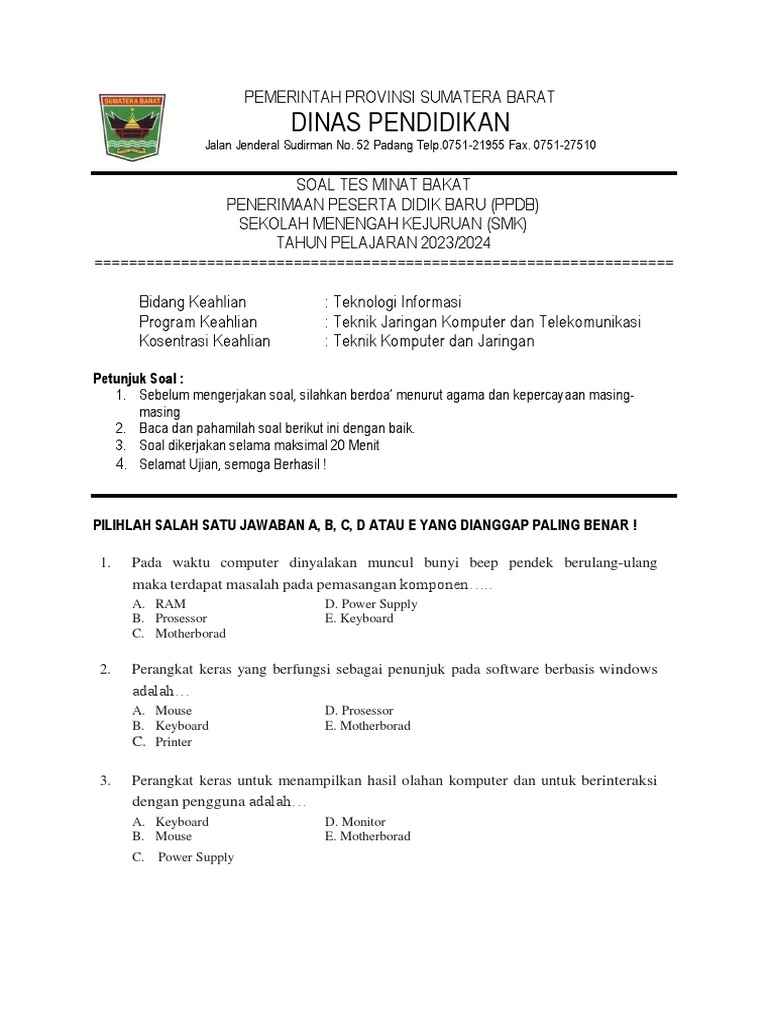 Soal TMB TKJ Ok | PDF