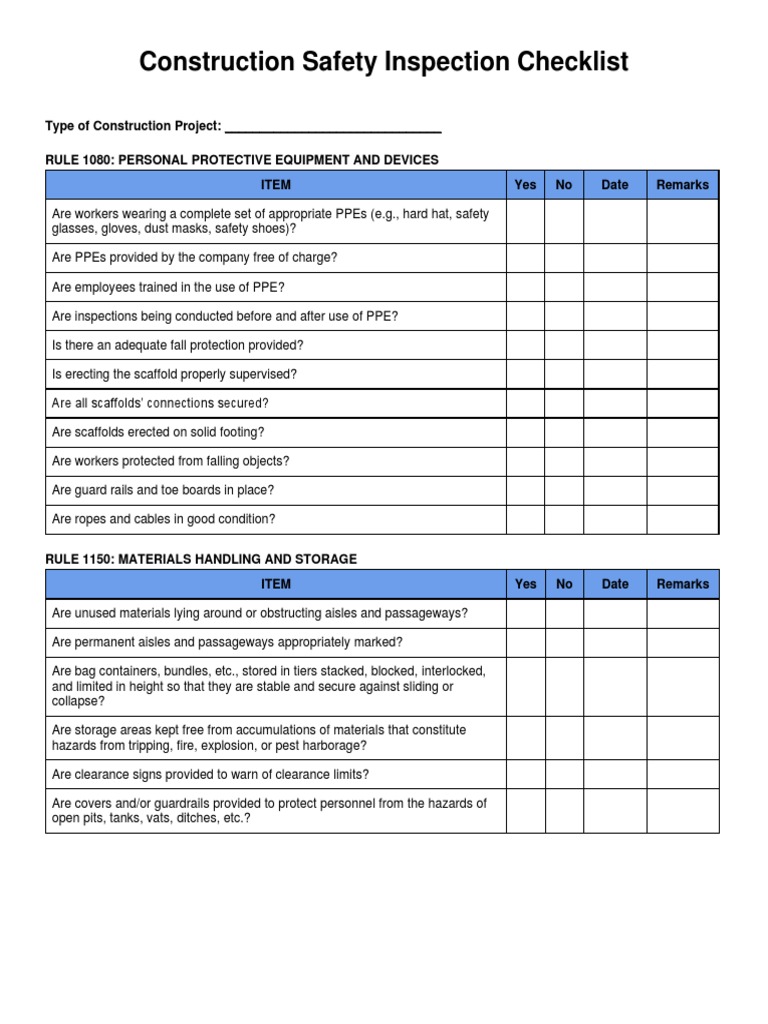 3 Construction Safety Inspection Checklist | PDF