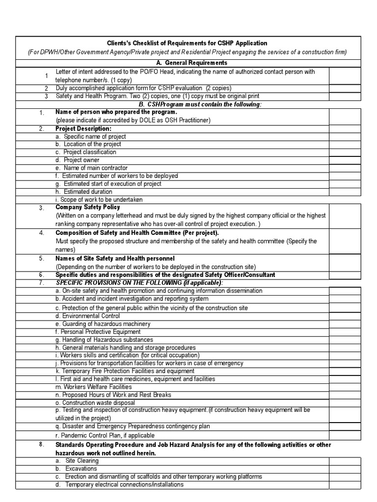 Clients CSHP Checklist | PDF