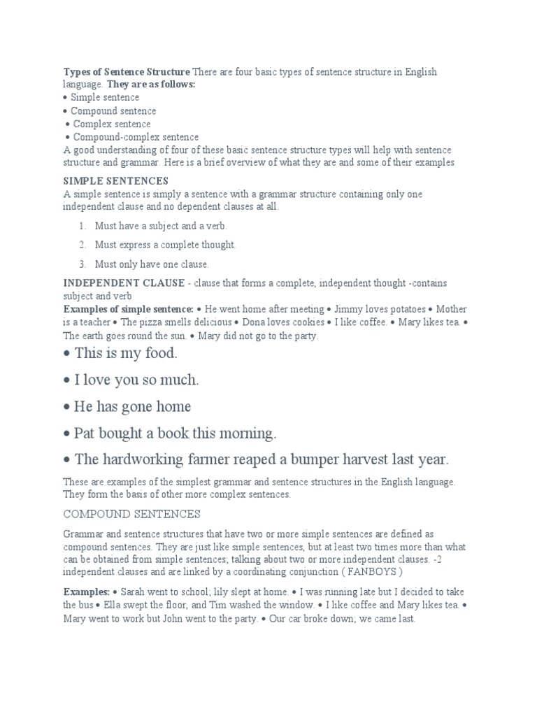 English Sentence Structure Types | PDF | Language Arts & Discipline ...