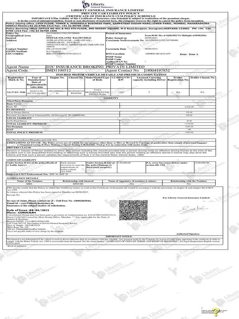 Agent Name D2C Insurance Broking Private Limited Agent Code IMD1100512 ...