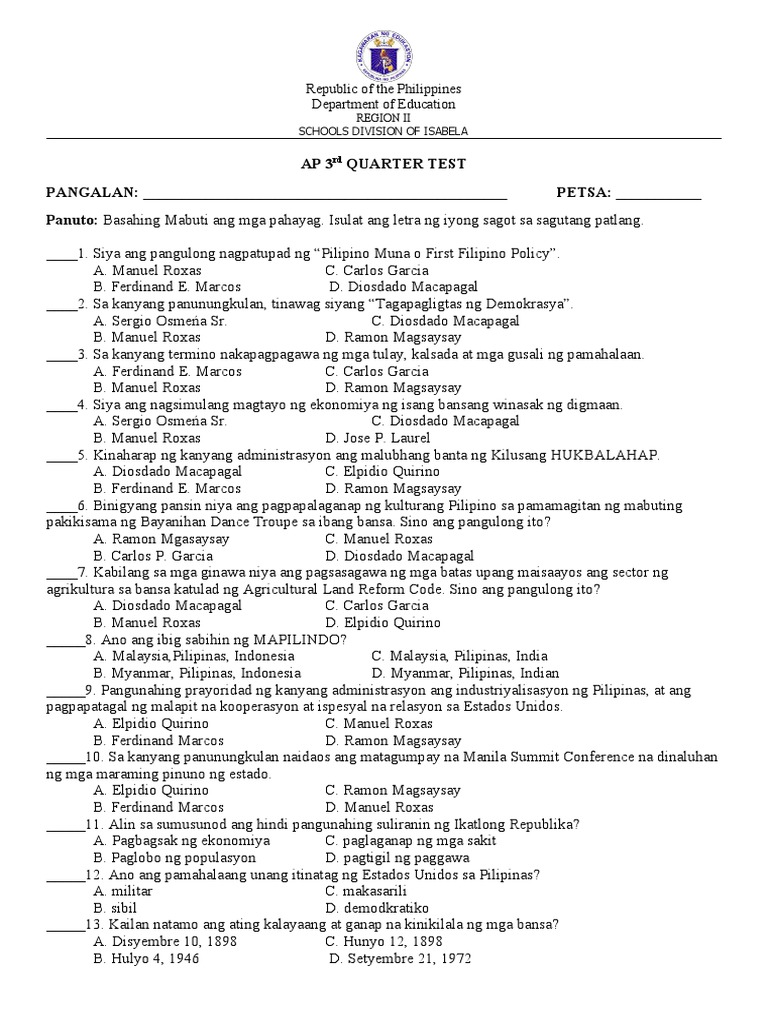 3rd Quarter AP-2023 | PDF