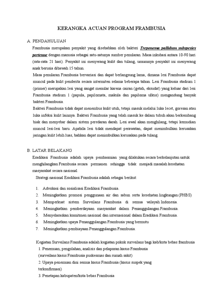 Kerangka Acuan Kegiatan Skrining Frambusia | PDF Kerangka Acuan Kegiatan Skrining Frambusia | PDF