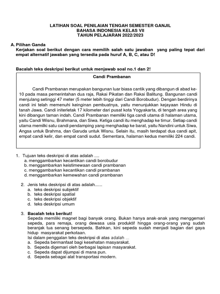 LATIHAN SOAL PTS1 B INDO - Kls 7 | PDF | Seni | Puisi