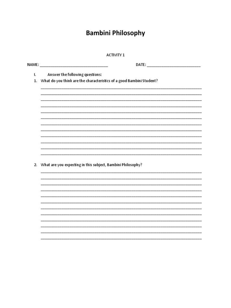 Bambini Philosophy Activity 1 | PDF