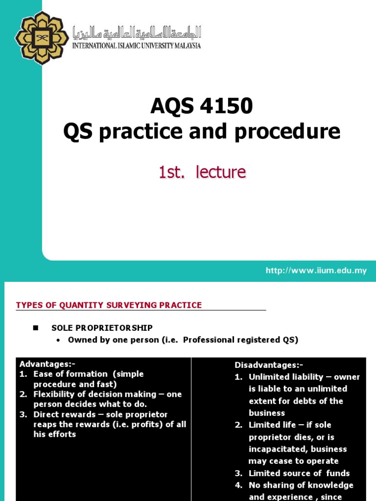 Lecture 1 - TYPES OF QUANTITY SURVEYING PRACTICE | PDF