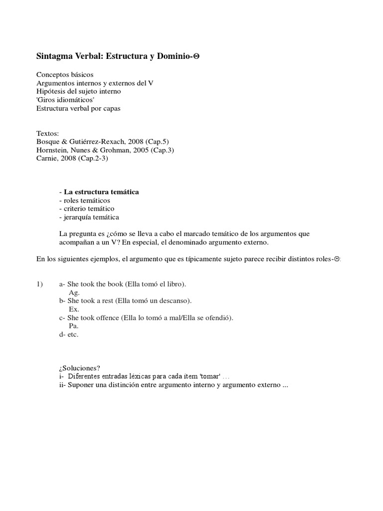 Sintagma Verbal Estructura y Dominio-Θ (1) | PDF | Asunto (gramática ...
