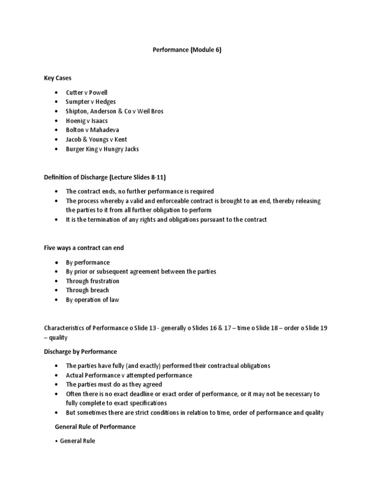 Chapter 6 To 10 Notes Applied Contract Law Pdf Breach Of Contract