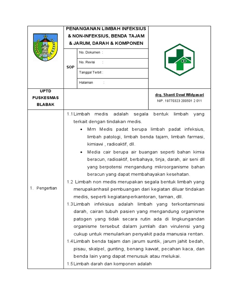 SOP Limbah Medis Puskesmas | PDF | Griya & Taman | Sains & Matematika