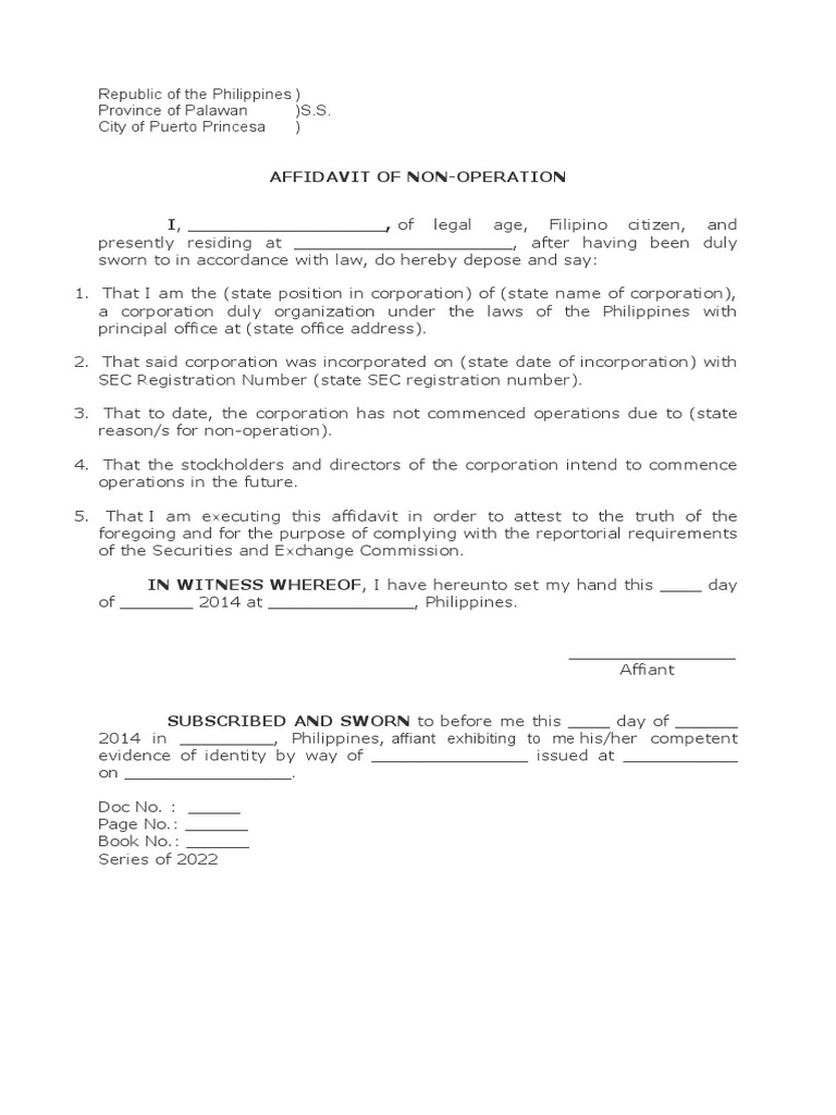 AFFIDAVIT OF NON-OPERATION | PDF