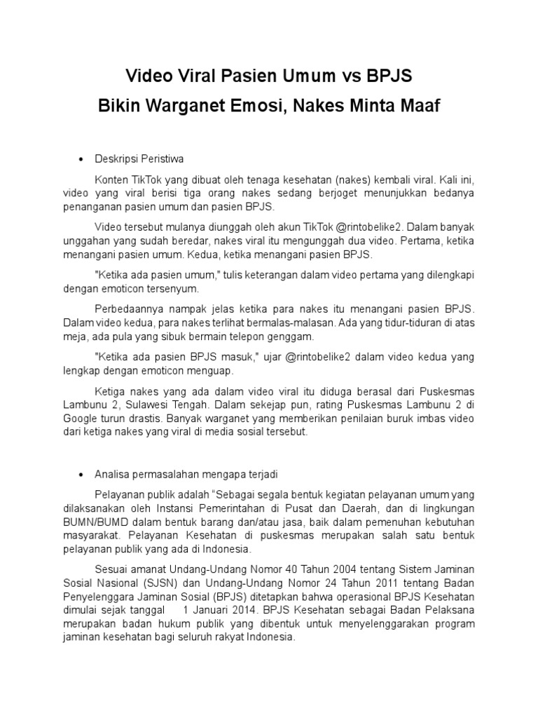Video Viral Pasien Umum Vs BPJS | PDF