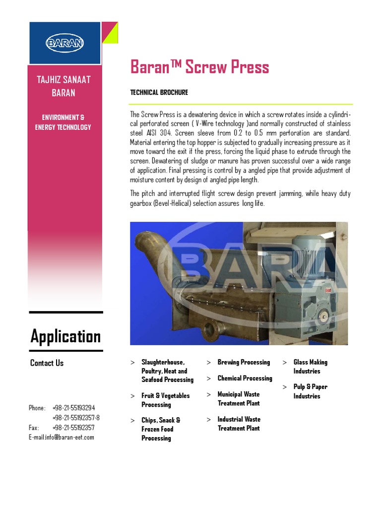 Screw Press CATALOGUE | PDF