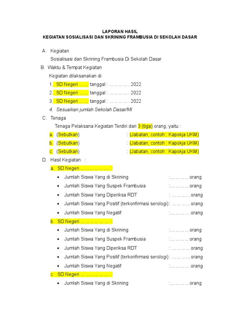 Laporan Kegiatan Sosialisasi dan Skrninig Frambusia Di Sekolah | PDF