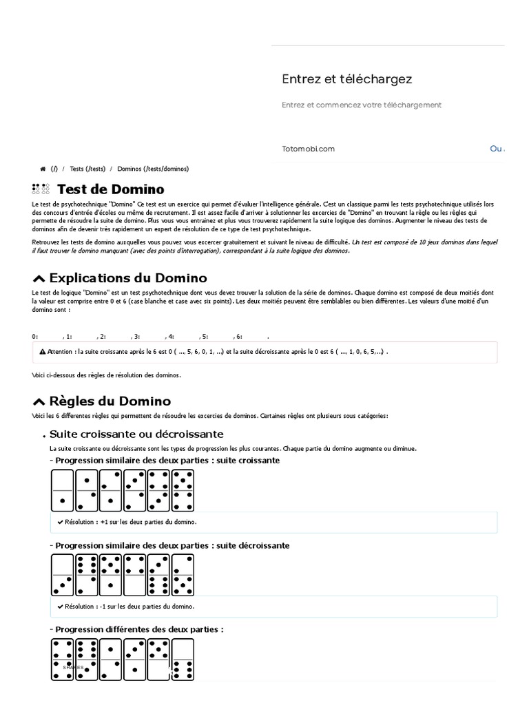 Tests QI _ Tests Dominos - Jeux dominos - Exercices Domino Gratuit | PDF