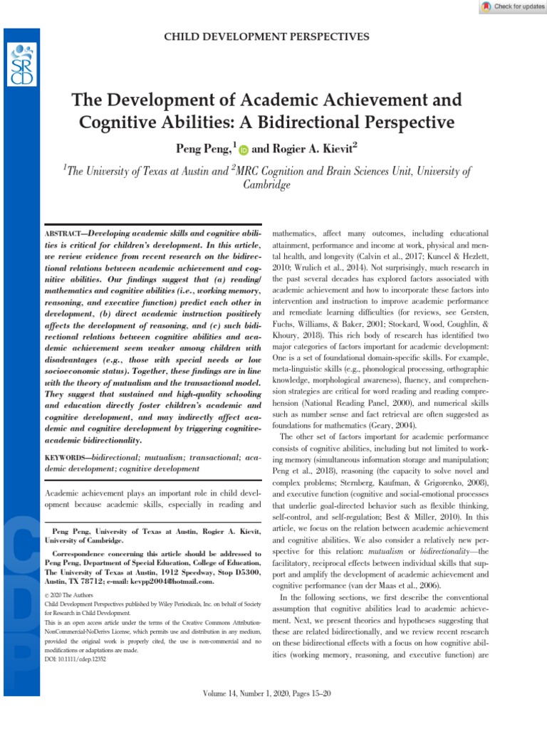 Child Dev Perspectives - 2020 - Peng - The Development of Academic Achievement and Cognitive ...