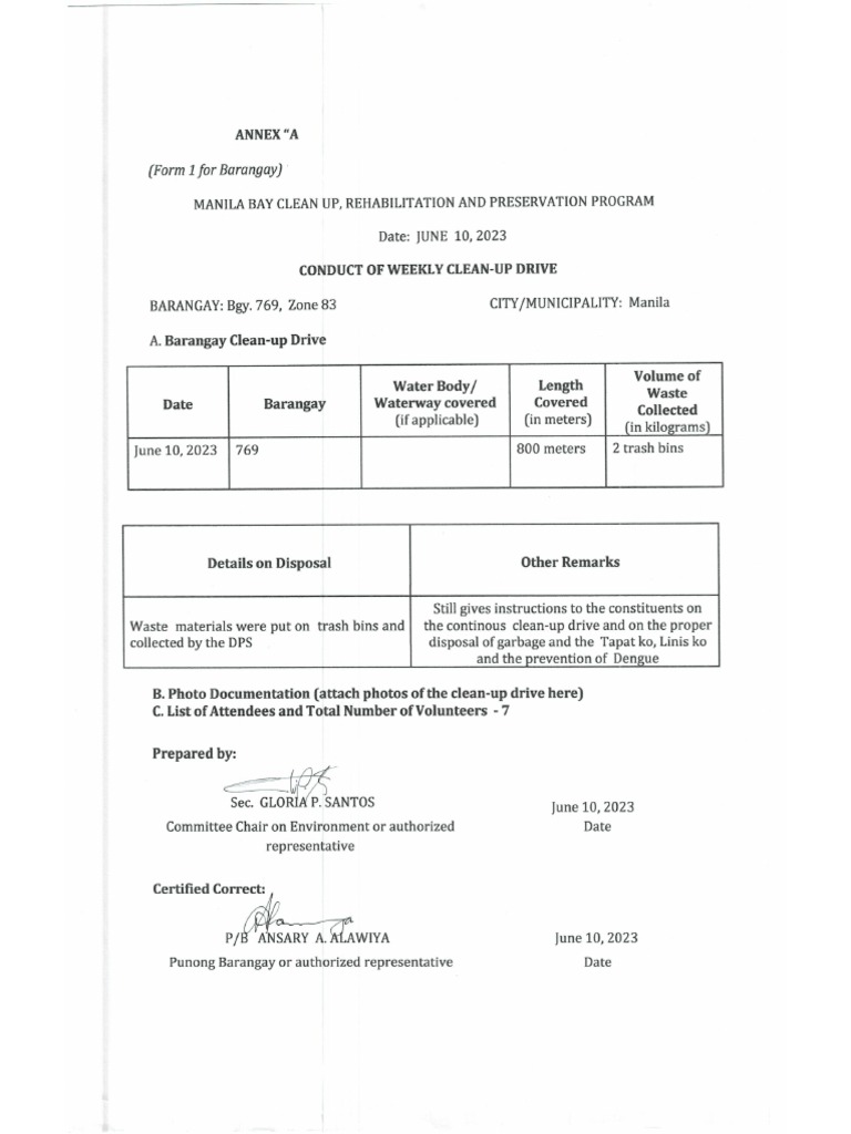 Clean Up Drive Report June 10, 2023 | PDF