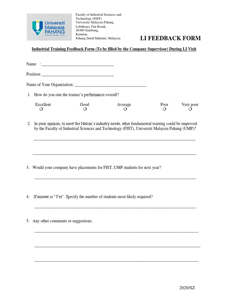 Industrial Training Feedback Form | PDF