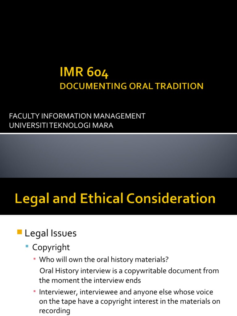 Imr604 Oral Documentation - Week 2 | PDF