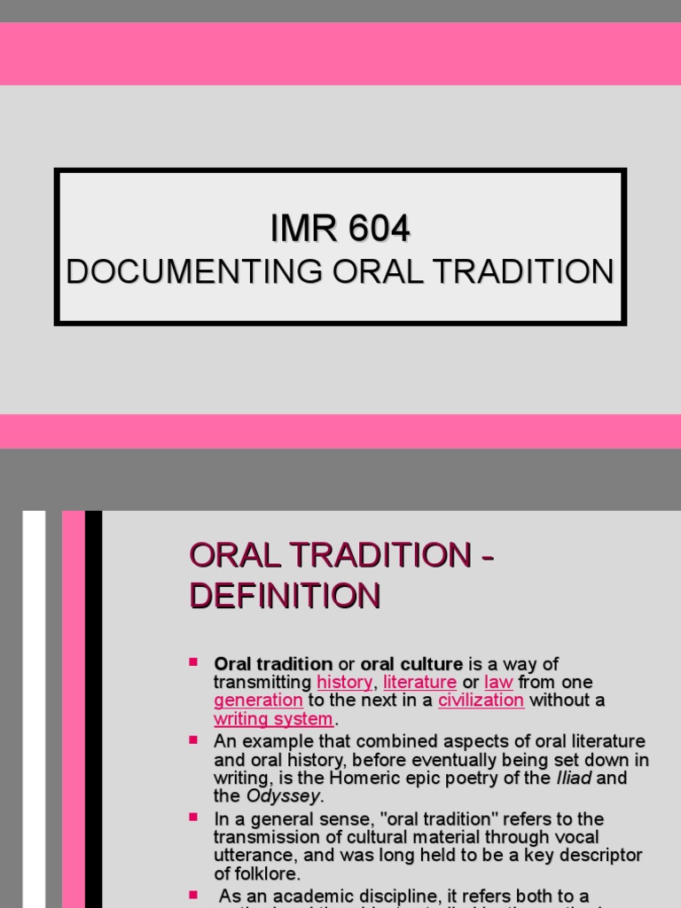 Imr604 Oral Documentation - Week 1 | PDF
