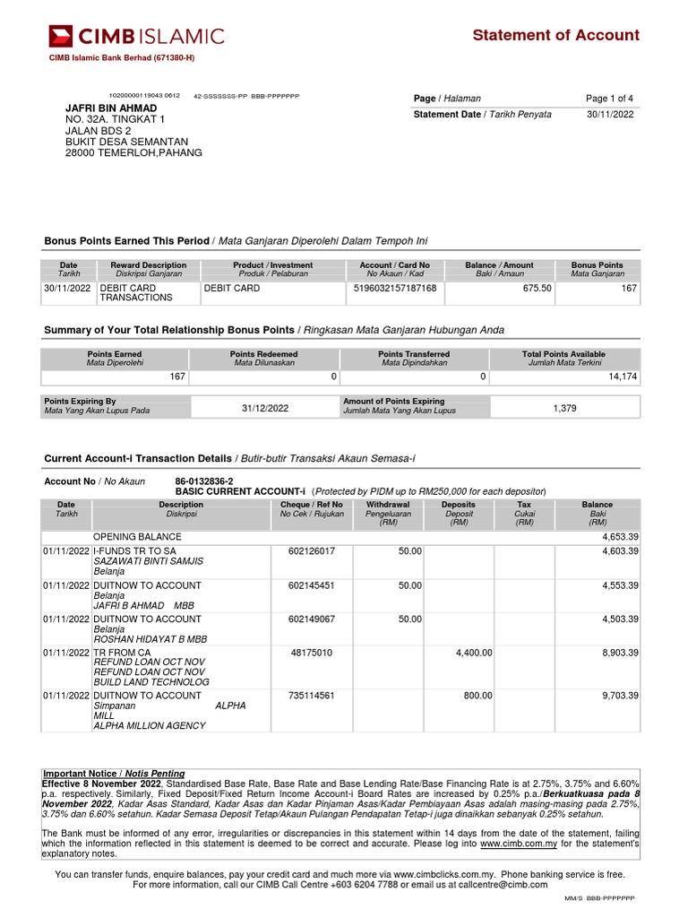 Statement of Account: No. 32A. Tingkat 1 Jalan Bds 2 Bukit Desa ...