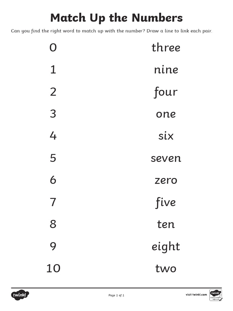Numbers 010 Matching Words and Digits Activity Sheet Ver 6 | PDF
