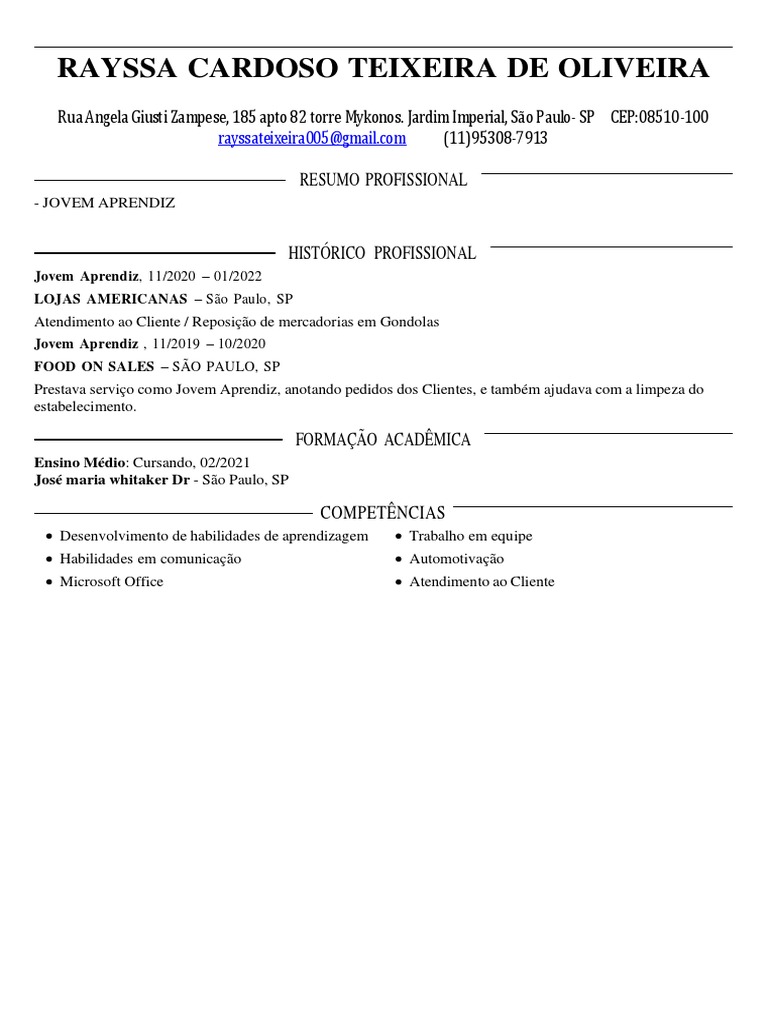curriculo Rayssa atualizado | PDF