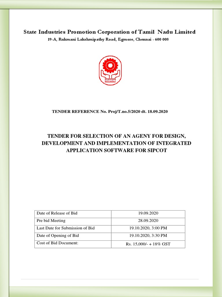 SIPCOT Tender For Development and Implementation of Integrated ...