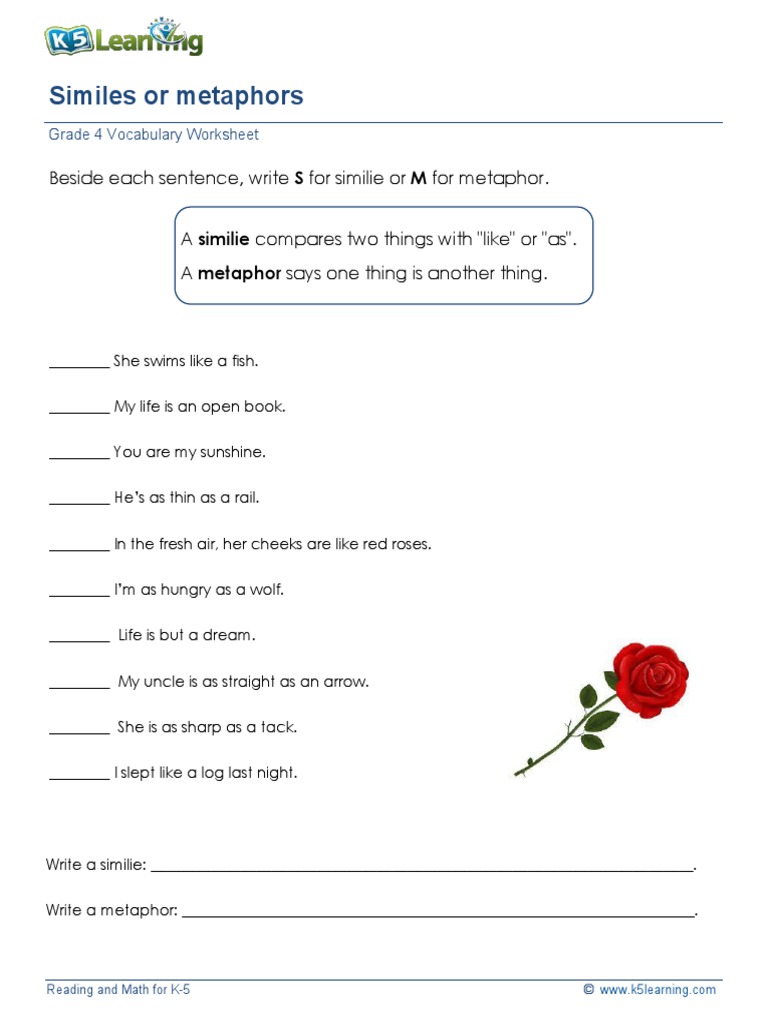 Grade 4 Simile Metaphor 1 | PDF