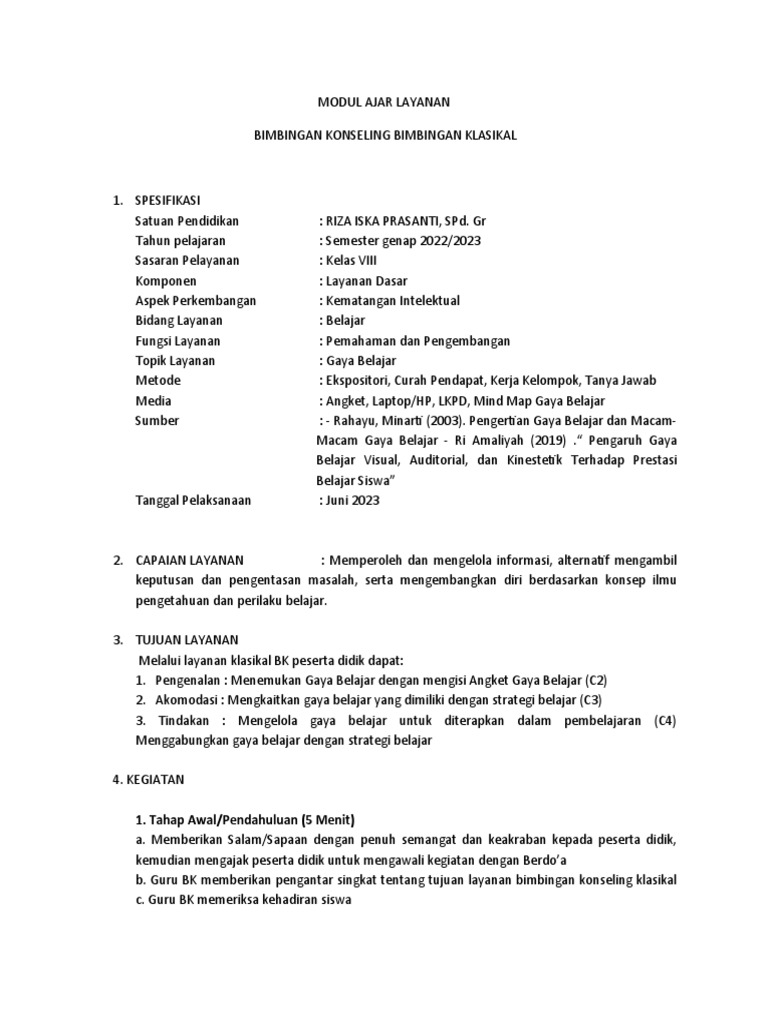 Modul Ajar Bimbingan Klasikal Kelas VIII | PDF