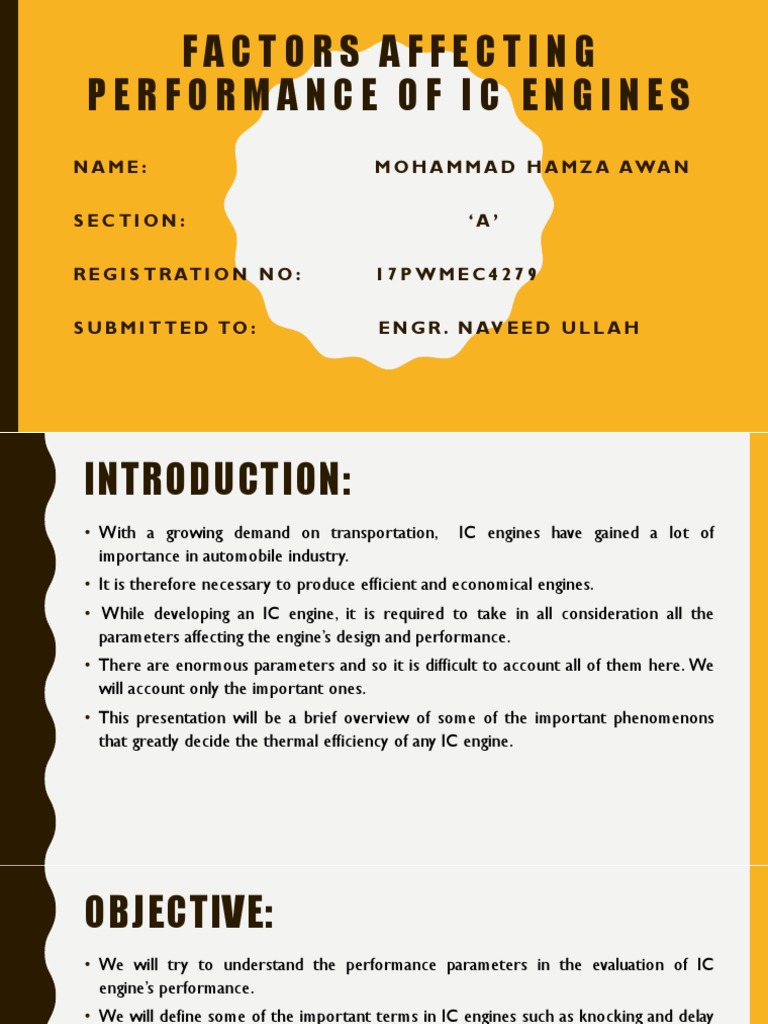 Factors Influencing Performance of IC Engines | PDF