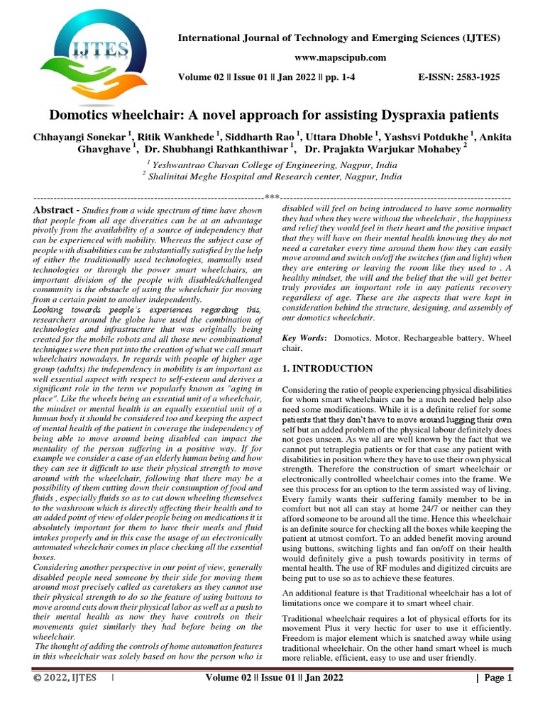 Domotics Wheelchair: A Novel Approach For Assisting Dyspraxia Patients ...
