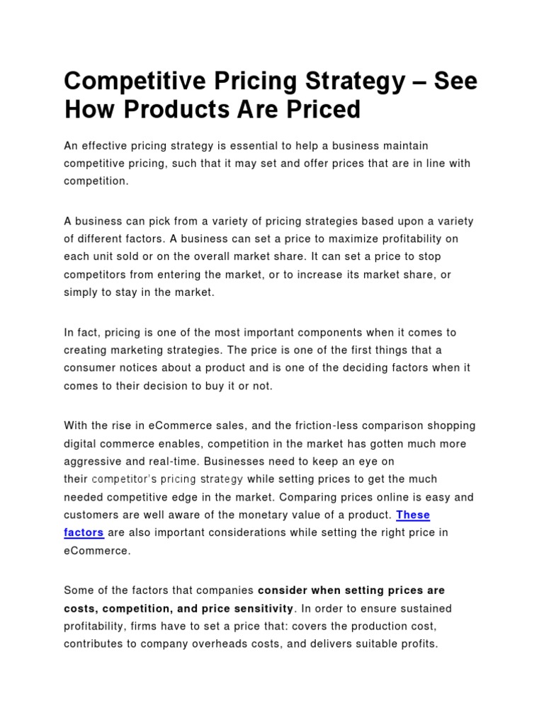 Competitive Pricing Strategy | PDF | Pricing | Profit (Economics)