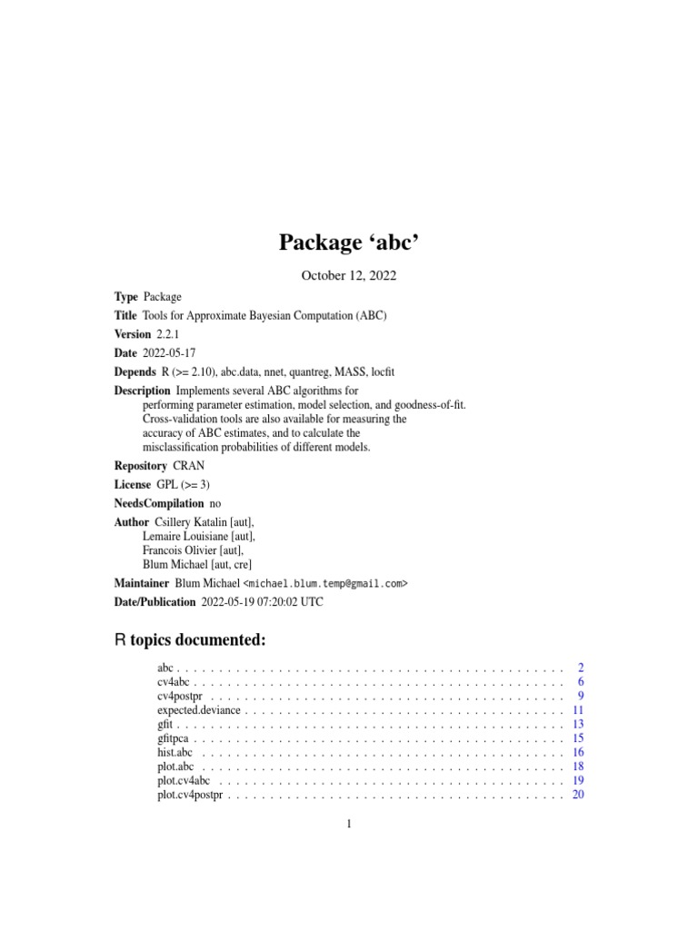 Package Abc': R Topics Documented | PDF | Artificial Neural Network ... Package Abc': R Topics Documented | PDF | Artificial Neural Network ...