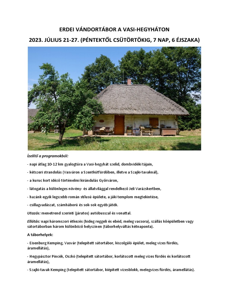 Erdei Vándortábor A Vasi-Hegyháton | PDF
