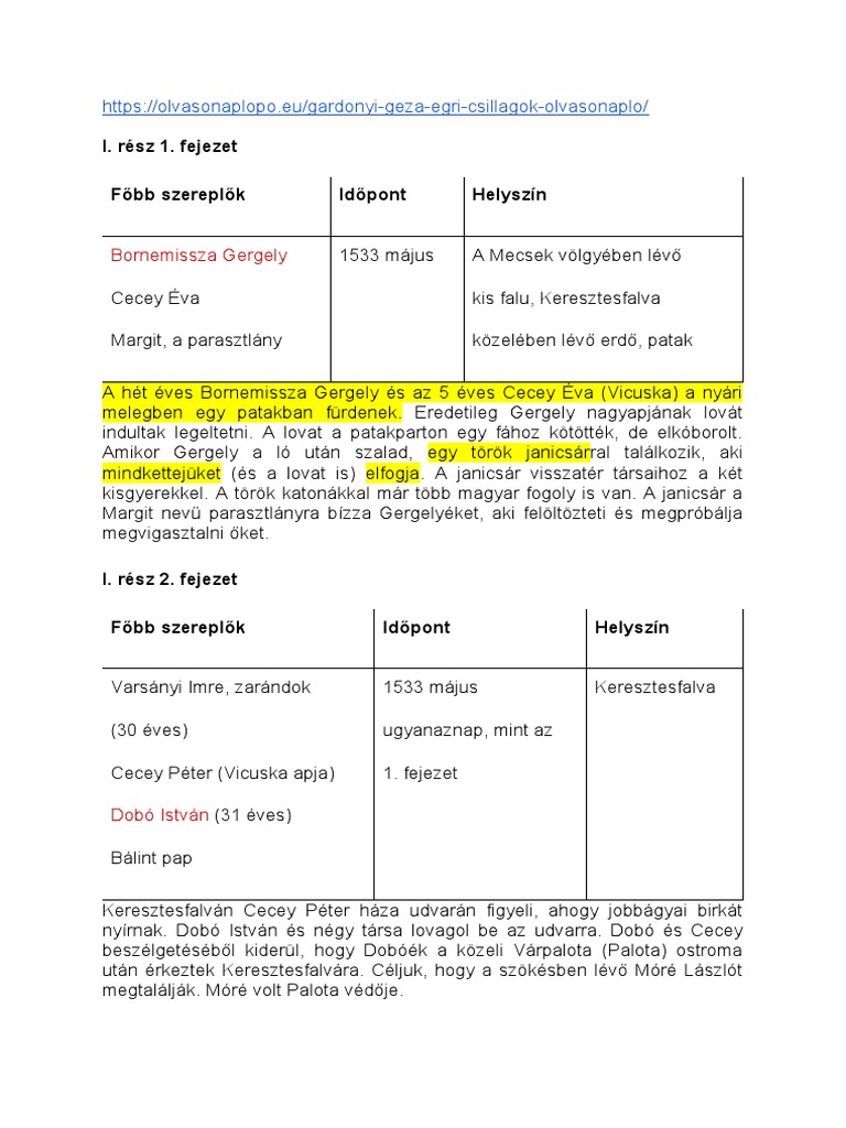 Egri csillagok - olvasónapló | PDF