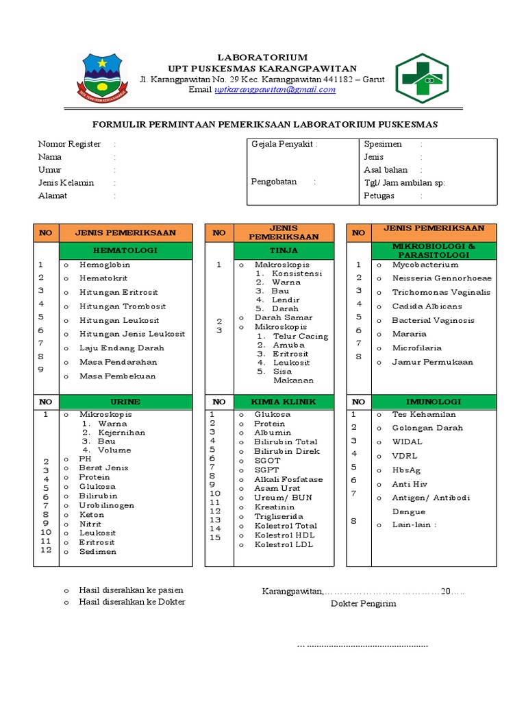 Formulir Permintaan Lab Puskesmas | PDF