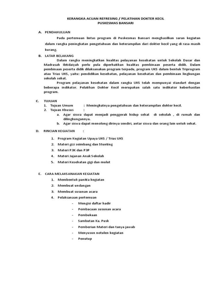 KAK Pelatihan Dokcil | PDF