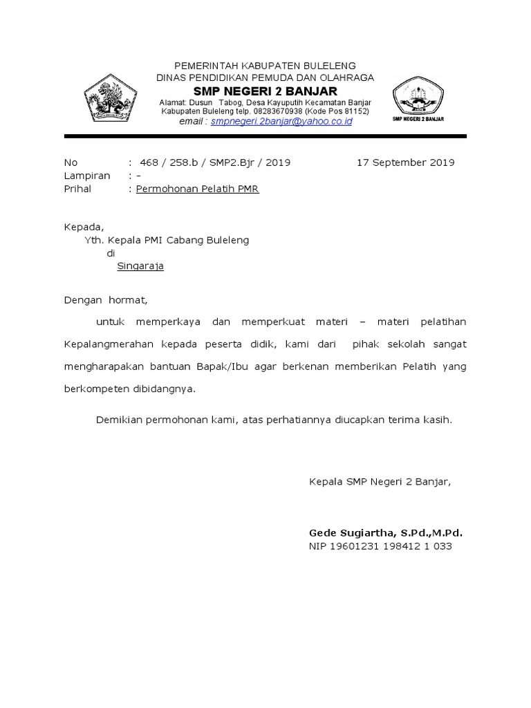 SURAT Permohonan Pelatih PMR | PDF
