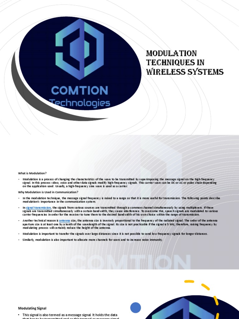 Modulation Techniques in Wireless Systems - Comtion | PDF | Modulation ...