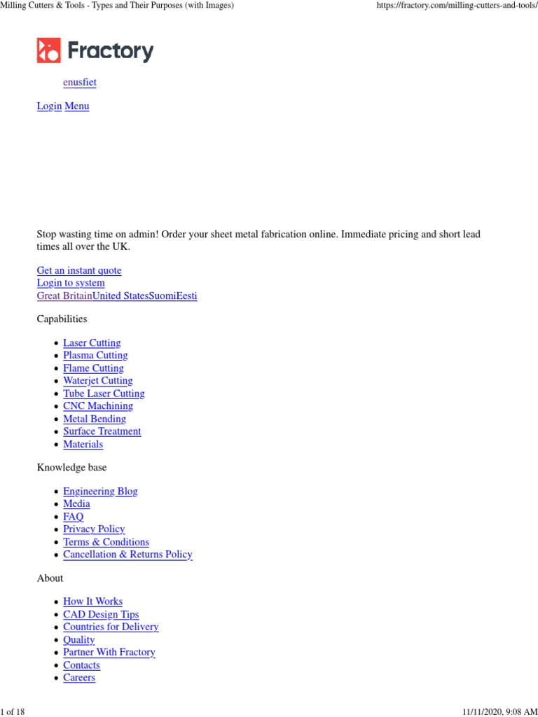 Milling Cutters & Tools - Types and Their Purposes (With Images) | PDF ...