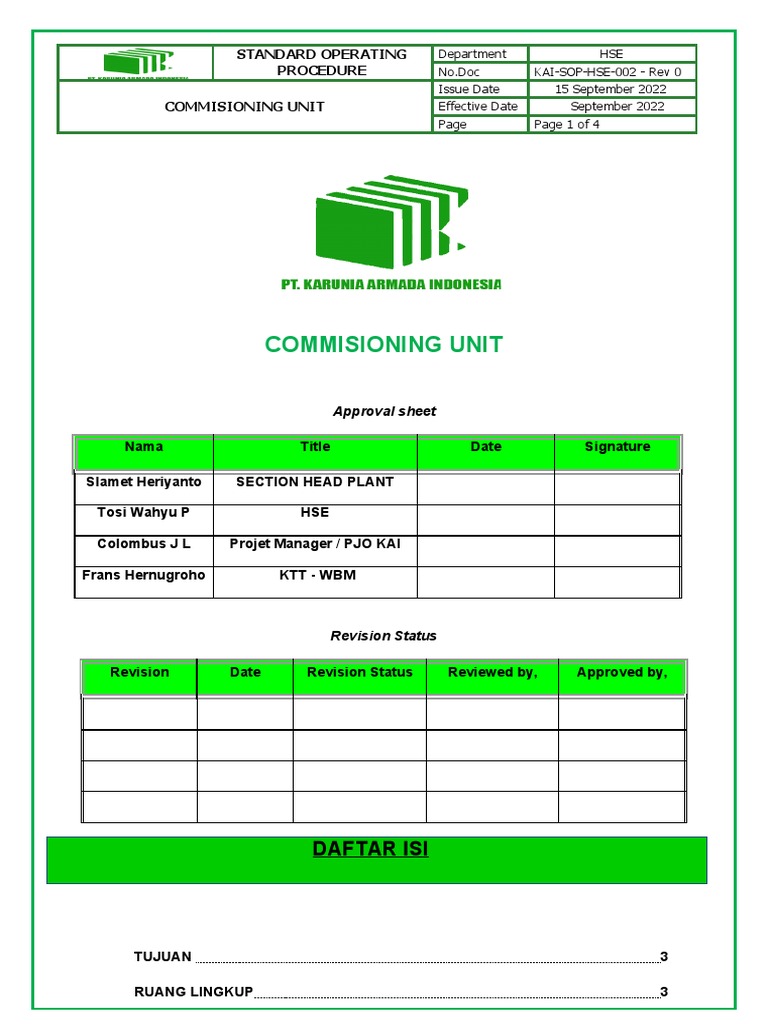 Kai Sop Hse 002 Commisioning Unit | PDF