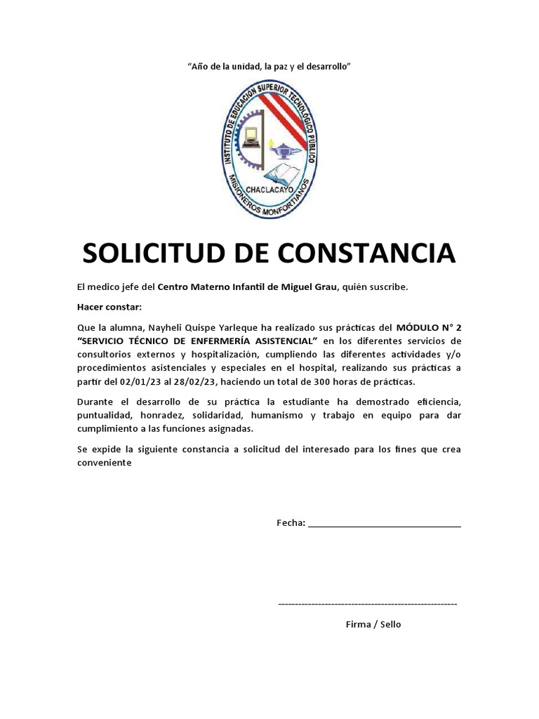 Constancia de Prácticas de Enfermería | PDF