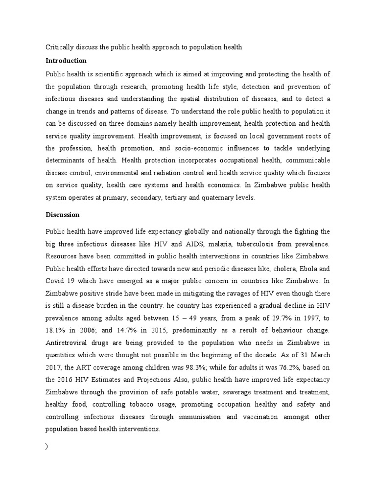 Critically Discuss The Public Health Approach To Population Health ...