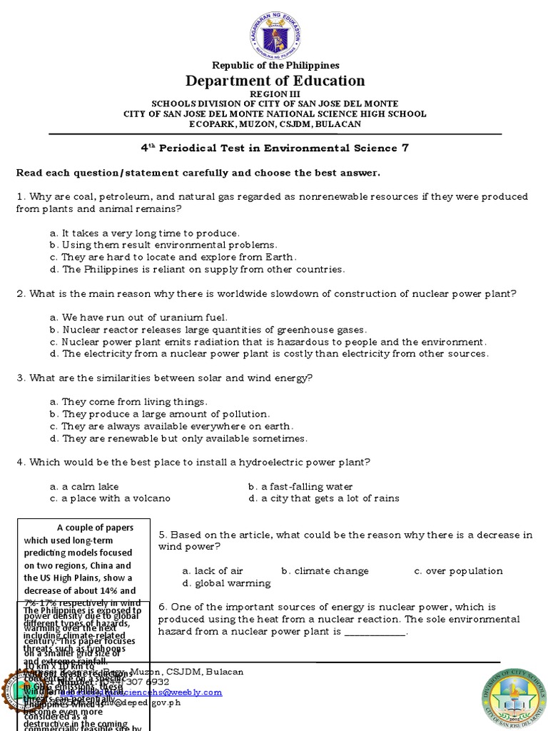 Environmental Science Periodical Test 7 | PDF | Science & Mathematics