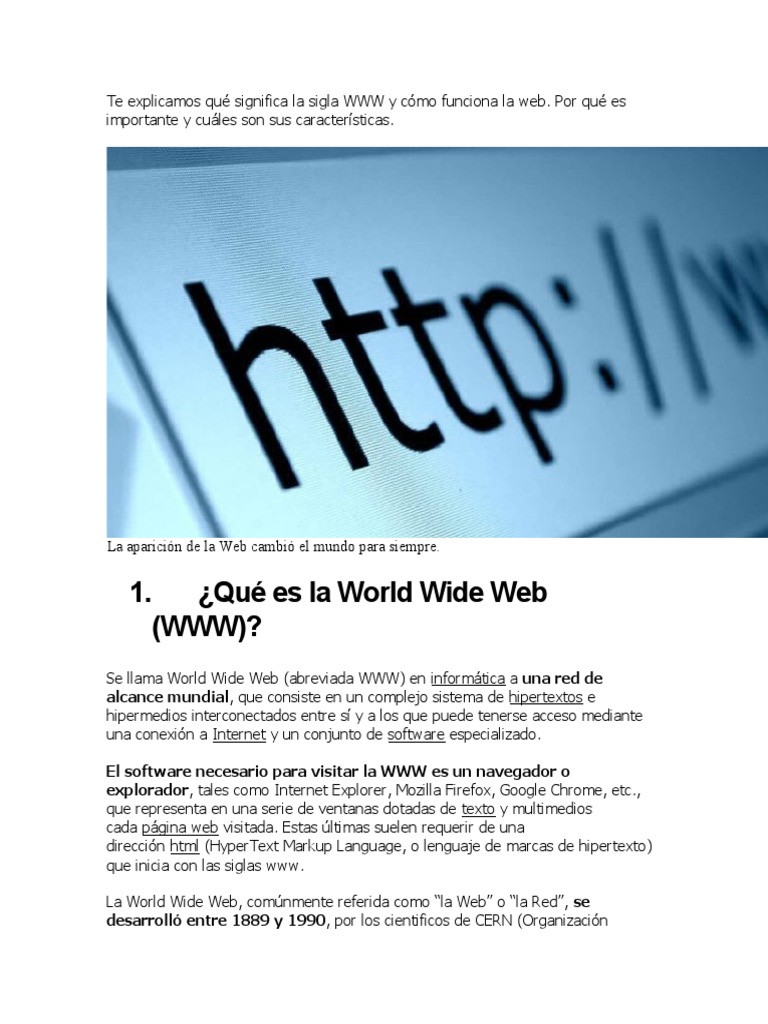 Te Explicamos Qué Significa La Sigla WWW y Cómo Funciona La We1 | PDF | Red mundial | Internet y web