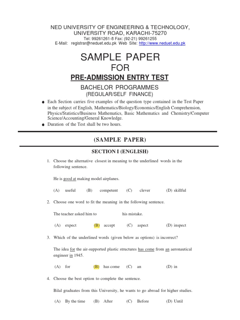 SAMPLE - TEST - PAPER Ned 2022 | PDF